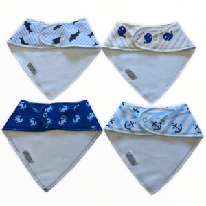 Jolly Jon Nautical Baby Bandana Drool Bibs - 4 Pack Baby Bib Gift Set - Nautical Drooling and Teething Babies – Thick Soft Absorbent Sea Bibs - Cotton Bibs for Boys and Girls