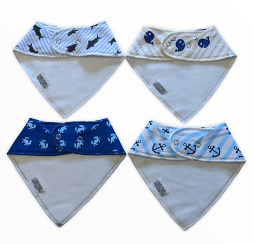 Jolly Jon Nautical Baby Bandana Drool Bibs - 4 Pack Baby Bib Gift Set - Nautical Drooling and Teething Babies – Thick Soft Absorbent Sea Bibs - Cotton Bibs for Boys and Girls