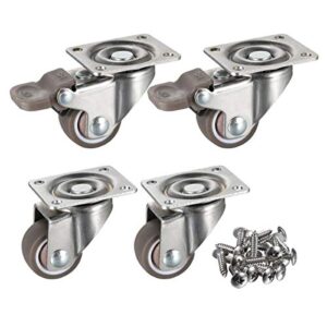 bayite 4 pack 1" low profile casters wheels soft rubber swivel caster with 360 degree top plate 100 lb total capacity for set of 4 (2 with brakes & 2 without)