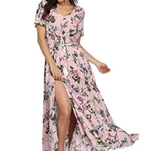 VintageClothing Women's Floral Print Maxi Dresses Boho Button Up Split Beach Party Dress,Pale Dogwood,X-Large