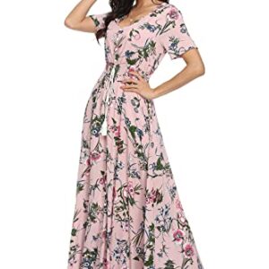 VintageClothing Women's Floral Print Maxi Dresses Boho Button Up Split Beach Party Dress,Pale Dogwood,X-Large