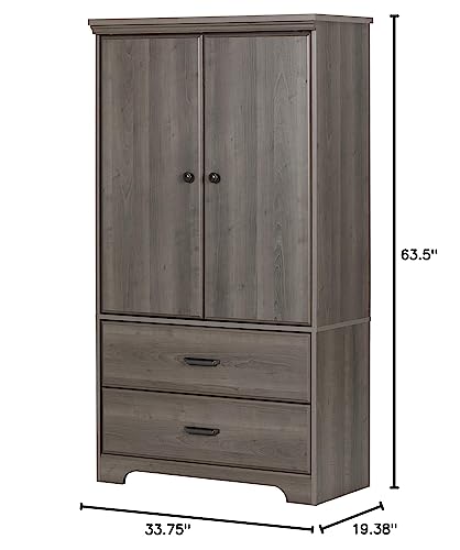 South Shore Versa 2-Door Armoire with Drawers, Gray Maple