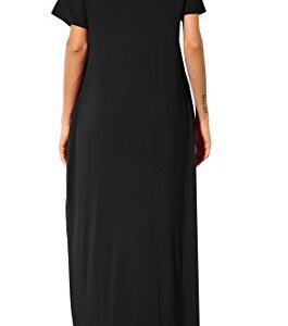 GRECERELLE Women's Casual Loose Pocket Long Dress Short Sleeve Split Maxi Dress Black X-Large