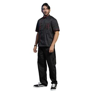 TOPTIE Unisex Short Sleeve Chef Coat Jacket, Black with Red