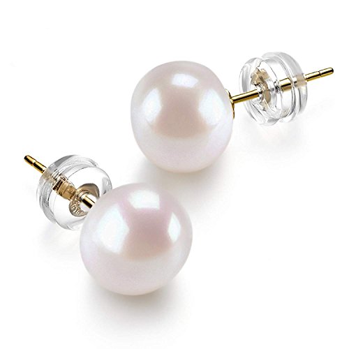 PAVOI 14K Gold Freshwater Cultured White Button Pearl Stud Earrings - 5.5-6mm