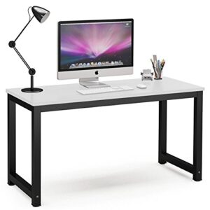 tribesigns computer desk, 55 inch large office desk computer table study writing desk for home office, white + black leg