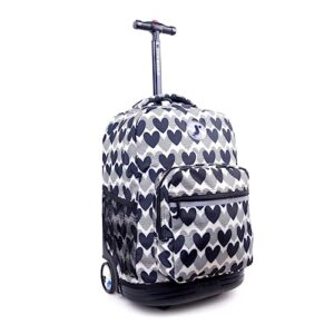 j world sunrise rolling backpack. roller bag with wheels, heart dot