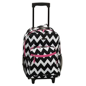 rockland double handle rolling backpack, pink chevron, 17-inch