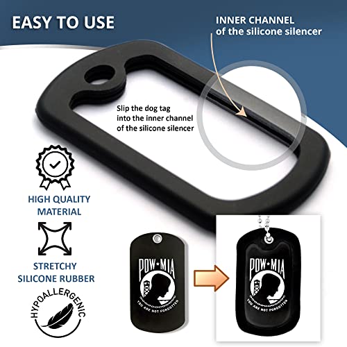 PinMart Military Dog Tag Silencer – Silicone Rubber ID Tag Protector – Tag Edge Bumper Prevents Noise & Scratching, Black