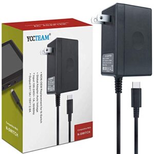 charger for nintendo switch, yccteam charger ac adapter power supply 15v 2.6a fast charging kit compatible with switch oled/switch dock and pro controller (support tv mode),black