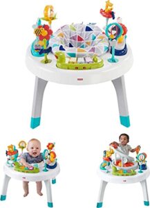 fisher-price baby to toddler toy 2-in-1 sit-to-stand activity center with music lights and spiral ramp, spin ‘n play safari