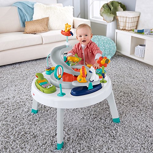 Fisher-Price Baby to Toddler Toy 2-In-1 Sit-To-Stand Activity Center with Music Lights and Spiral Ramp, Spin ‘N Play Safari