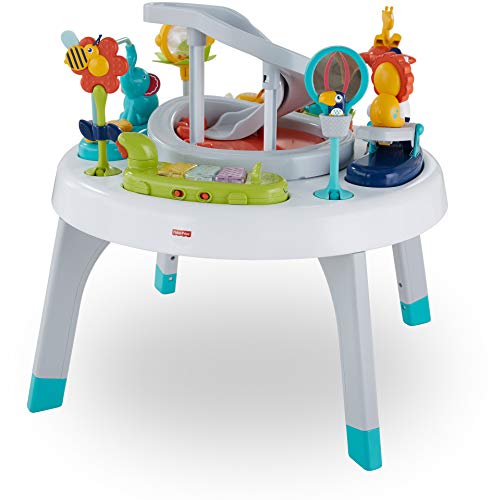 Fisher-Price Baby to Toddler Toy 2-In-1 Sit-To-Stand Activity Center with Music Lights and Spiral Ramp, Spin ‘N Play Safari