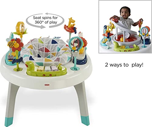 Fisher-Price Baby to Toddler Toy 2-In-1 Sit-To-Stand Activity Center with Music Lights and Spiral Ramp, Spin ‘N Play Safari