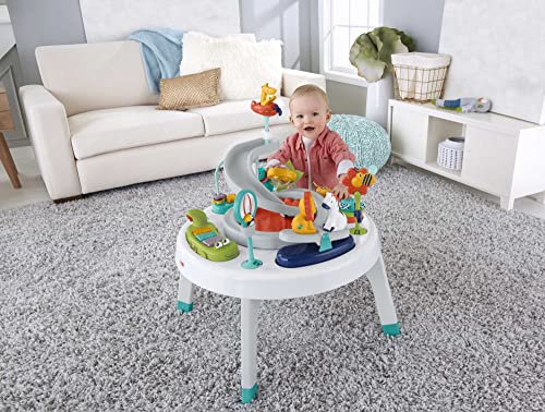 Fisher-Price Baby to Toddler Toy 2-In-1 Sit-To-Stand Activity Center with Music Lights and Spiral Ramp, Spin ‘N Play Safari