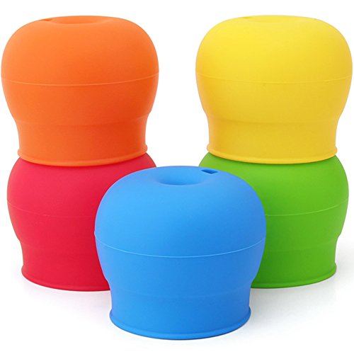 Silicone Sippy Lids Pack of 5, maxin Silicone Spout Makes Cup into Spill-Proof Sippy Cup for Babies and Toddlers