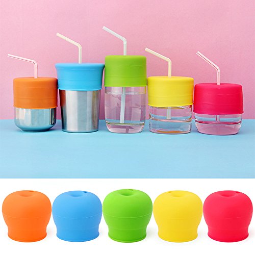 Silicone Sippy Lids Pack of 5, maxin Silicone Spout Makes Cup into Spill-Proof Sippy Cup for Babies and Toddlers