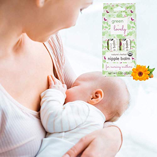 Green+Lovely Nipple Balm Organic Nature's Herbal Breastfeeding Cracked Nipples Soother Nursing Crack Ointment Essential Stick, Silky Calendula Infused, Pregnancy Essential, 2 x 0.5 oz Gift Set