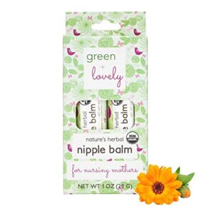 Green+Lovely Nipple Balm Organic Nature's Herbal Breastfeeding Cracked Nipples Soother Nursing Crack Ointment Essential Stick, Silky Calendula Infused, Pregnancy Essential, 2 x 0.5 oz Gift Set