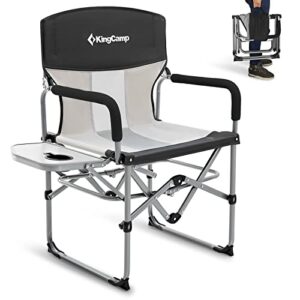 kingcamp folding camping, heavy duty portable directors chairs for adult with side table mesh back compact style for outdoor, outside,lawn,sports,fishing,beach,picnic,concert,trip, black-1 pack