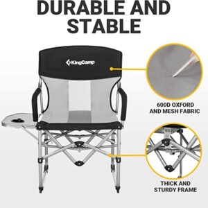 KingCamp Folding Camping, Heavy Duty Portable Directors Chairs for Adult with Side Table Mesh Back Compact Style for Outdoor, Outside,Lawn,Sports,Fishing,Beach,Picnic,Concert,Trip, Black-1 Pack