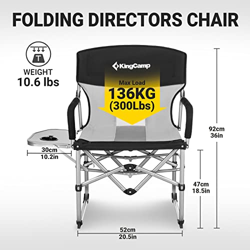 KingCamp Folding Camping, Heavy Duty Portable Directors Chairs for Adult with Side Table Mesh Back Compact Style for Outdoor, Outside,Lawn,Sports,Fishing,Beach,Picnic,Concert,Trip, Black-1 Pack