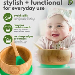 bamboo bamboo ® Suction Bowl for Baby – Bamboo Baby Bowl and Spoon Set with Removable Silicone Suction Cup for Kids | 11.8oz | Non-Toxic | Cool to The Touch | Ideal for Baby-Led Weaning (Green)