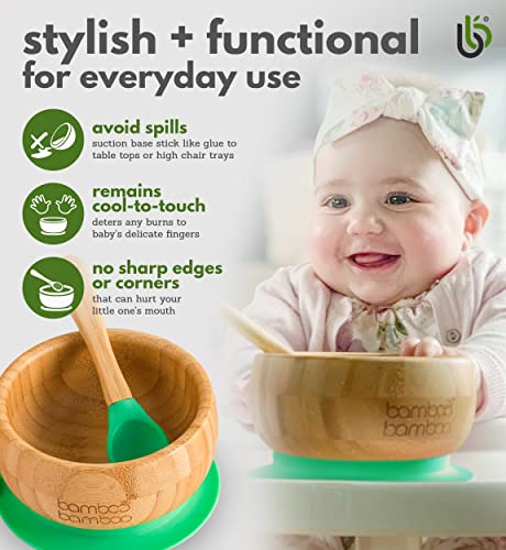 bamboo bamboo ® Suction Bowl for Baby – Bamboo Baby Bowl and Spoon Set with Removable Silicone Suction Cup for Kids | 11.8oz | Non-Toxic | Cool to The Touch | Ideal for Baby-Led Weaning (Green)