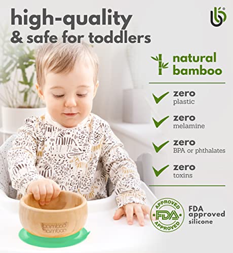 bamboo bamboo ® Suction Bowl for Baby – Bamboo Baby Bowl and Spoon Set with Removable Silicone Suction Cup for Kids | 11.8oz | Non-Toxic | Cool to The Touch | Ideal for Baby-Led Weaning (Green)