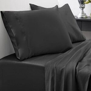 Sweet Home Collection 7 Piece Comforter Set Bag Solid Color All Season Soft Down Alternative Blanket & Luxurious Microfiber Bed Sheets, Black, Full