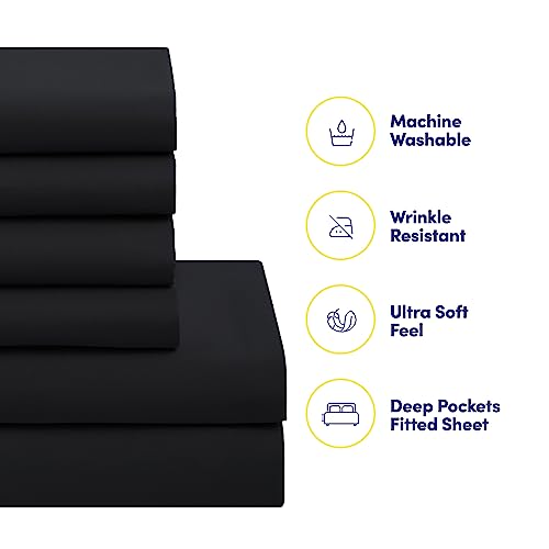 Sweet Home Collection 7 Piece Comforter Set Bag Solid Color All Season Soft Down Alternative Blanket & Luxurious Microfiber Bed Sheets, Black, Full