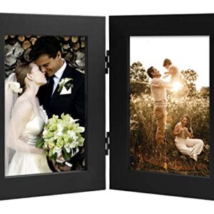 Golden State Art, 4x6 Double Picture Frame Vertical Hinged Photo Frame 2 Opening Folding Family Frames Collage, with Real Glass (4x6, Black, 1-Pack)