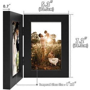 Golden State Art, 4x6 Double Picture Frame Vertical Hinged Photo Frame 2 Opening Folding Family Frames Collage, with Real Glass (4x6, Black, 1-Pack)