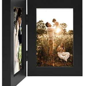 Golden State Art, 4x6 Double Picture Frame Vertical Hinged Photo Frame 2 Opening Folding Family Frames Collage, with Real Glass (4x6, Black, 1-Pack)