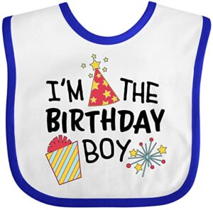 inktastic i'm the birthday boy baby bib white and royal 2ad00