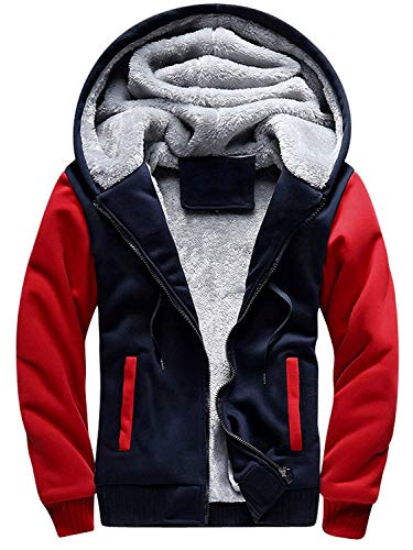 MANLUODANNI Men's Casual Hooed Hoodies Thick Wool Warm Winter Jacket Coats Red M