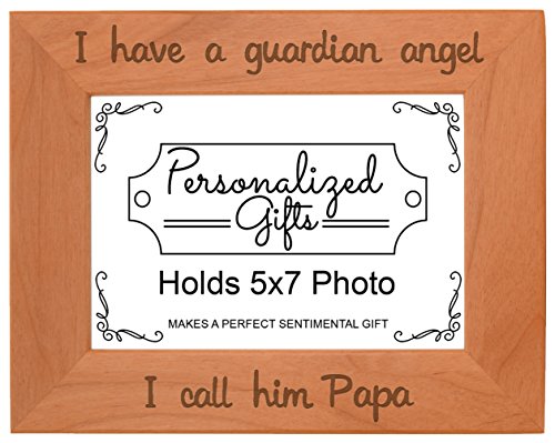 ThisWear Grandpa Remembrance Frame Papa I Have a Guardian Angel In Remembrance Gifts Natural Wood Engraved 5x7 Landscape Picture Frame Wood