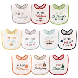 hudson baby unisex baby cotton terry drooler bibs with fiber filling, neutral holiday, one size