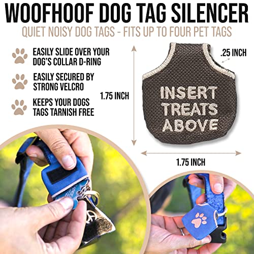 Woofhoof Dog Tag Silencer, Brown Insert Treats Above - Quiet Noisy Pet Tags - Fits Up to Four Pet IDs - Dog Tag Cover Protects Metal Pet IDs, Made of Durable Nylon, Universal Fit, Machine Washable