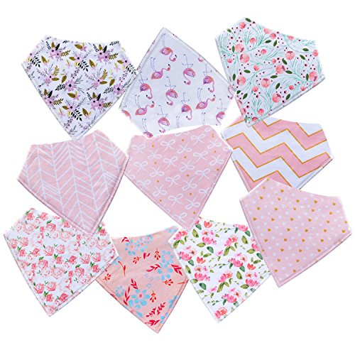 MiiYoung 10-Pack Baby Girl Bandana Drool Bibs for Drooling and Teething