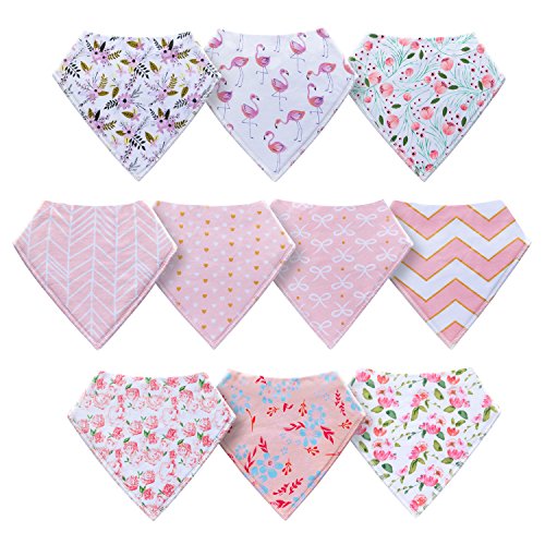 MiiYoung 10-Pack Baby Girl Bandana Drool Bibs for Drooling and Teething