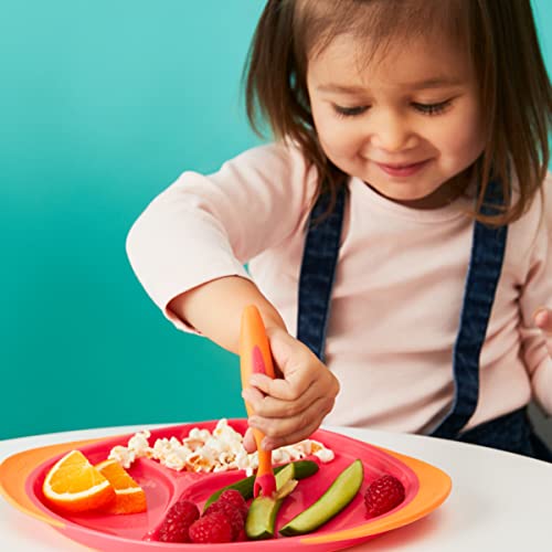 b.box toddler cutlery set - easy grip handles, travel case, unique fork design | Designed by occupational therapist | Dishwasher safe, BPA free | Ages 9 mo+ (Strawberry Shake)