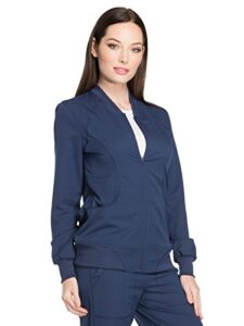 dynamix scrubs for women, athletic-inspired zip front jackets for women with four-way stretch and moisture wicking dk330, l, navy