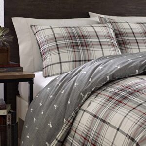 Eddie Bauer - Queen Duvet Cover Set, Cotton Reversible Bedding with Matching Shams, Plaid Home Decor for All Seasons (Alder Charcoal/Red, Queen)