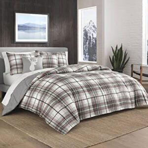 Eddie Bauer - Queen Duvet Cover Set, Cotton Reversible Bedding with Matching Shams, Plaid Home Decor for All Seasons (Alder Charcoal/Red, Queen)