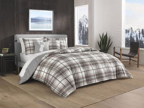 Eddie Bauer - Queen Duvet Cover Set, Cotton Reversible Bedding with Matching Shams, Plaid Home Decor for All Seasons (Alder Charcoal/Red, Queen)