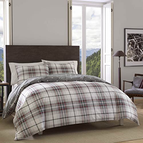 Eddie Bauer - Queen Duvet Cover Set, Cotton Reversible Bedding with Matching Shams, Plaid Home Decor for All Seasons (Alder Charcoal/Red, Queen)