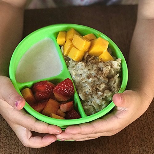 green sprouts Learning Bowl | Helps toddler develop independent eating skills | Heat-resistant silicone, Suction cup base with easy-release tab, 3 sections marked to measure portions, Dishwasher safe