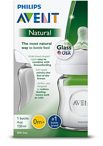 Philips AVENT Natural Glass Baby Bottle, Clear, 4 Oz