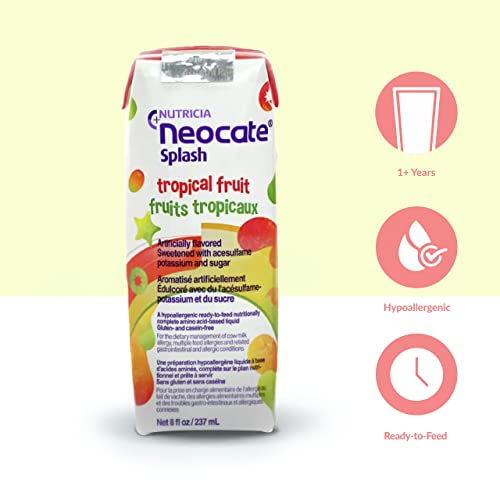 Neocate Splash - Ready-to-Feed Hypoallergenic Amino Acid-Based Toddler and Junior Formula - Tropical Fruit - 8 Fl Oz Box (Case of 27)